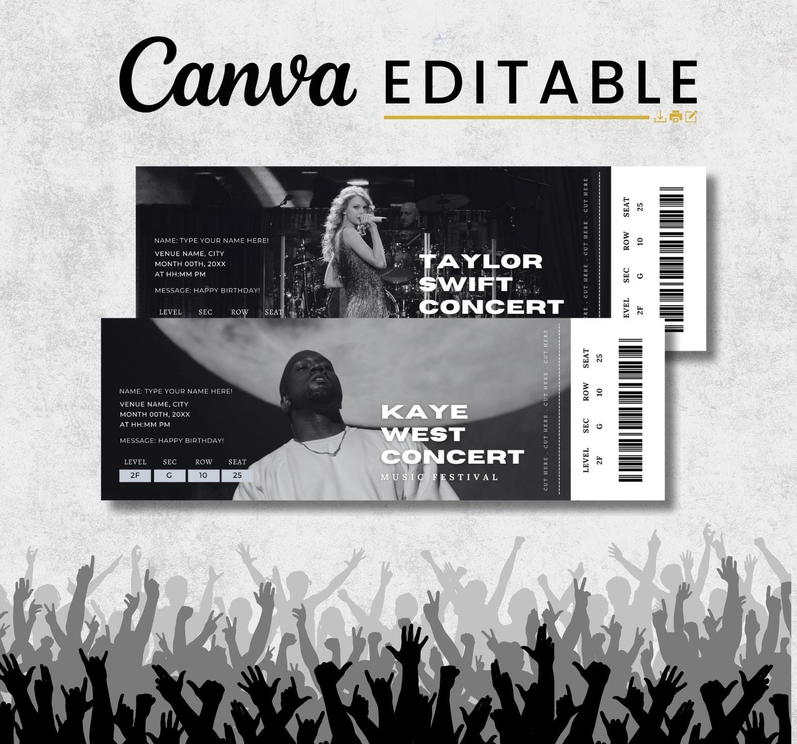 Editable Concert Ticket Canva Template | Printable Event Ticket ...