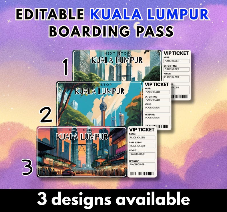 Kuala Lumpur, Malaysia Trip Boarding Pass Gift | Editable Surprise ...