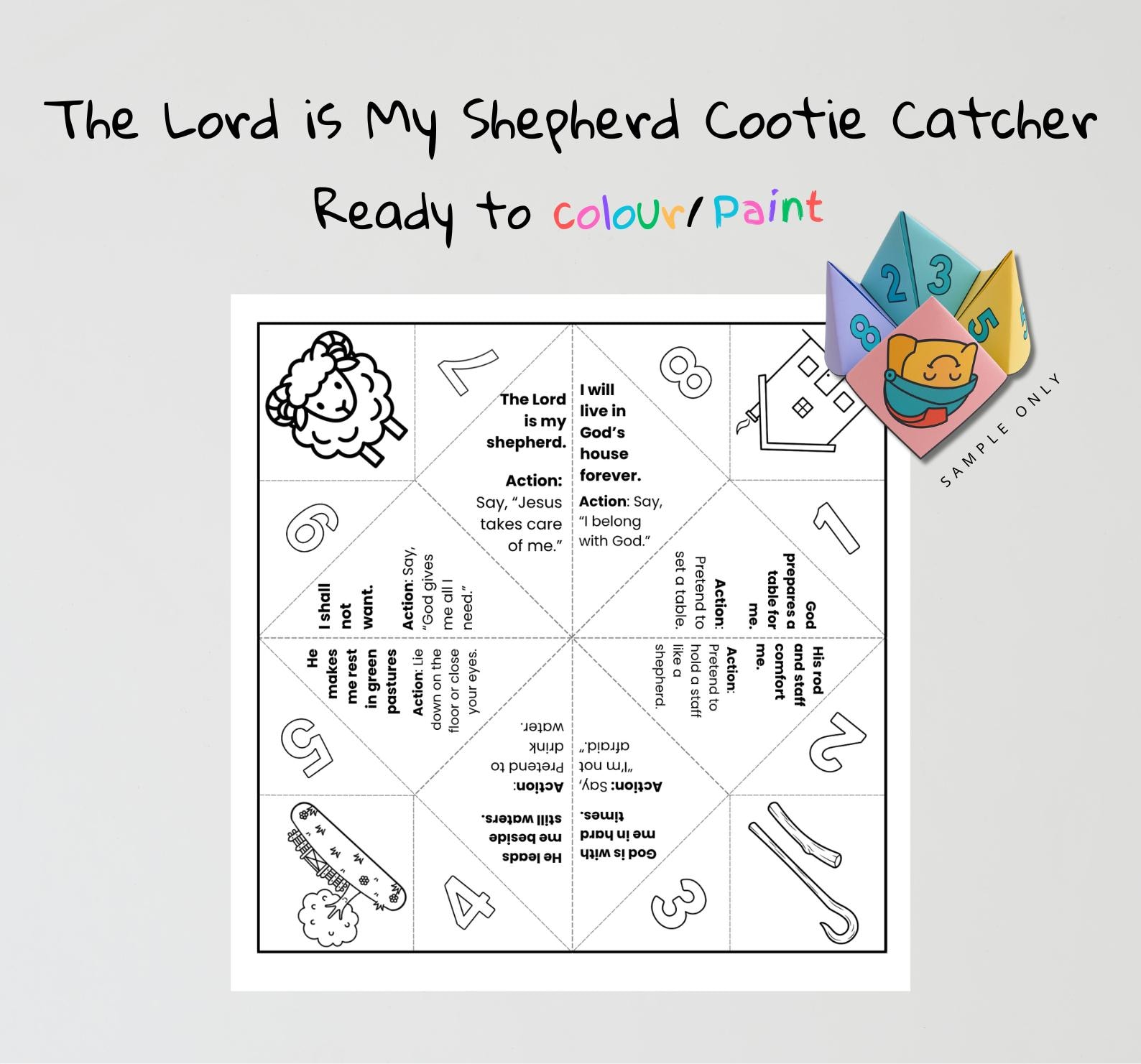 Psalm 23 Color-in Cootie Catcher, the Lord is My Shepherd Bible Craft ...