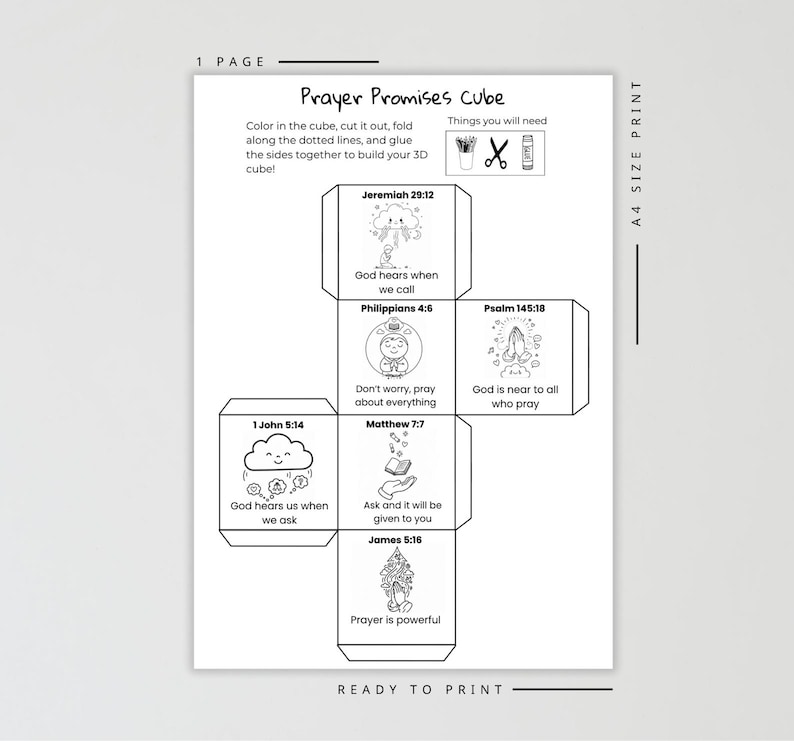 Prayer Promises Cube Craft Printable for Kids, Bible Activity ...