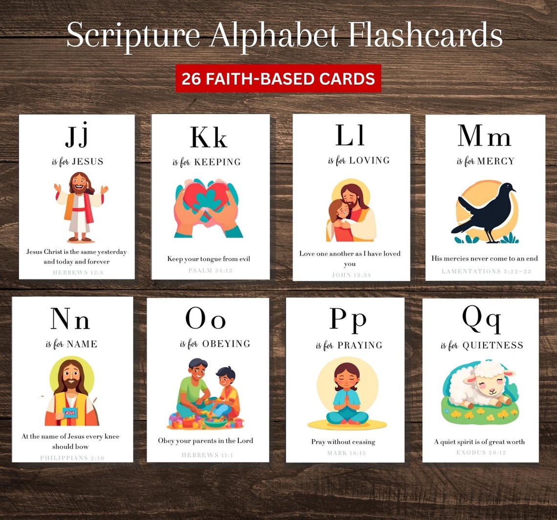 Printable ABC Bible Verse Flash Cards | Scripture Memorization Alphabet ...