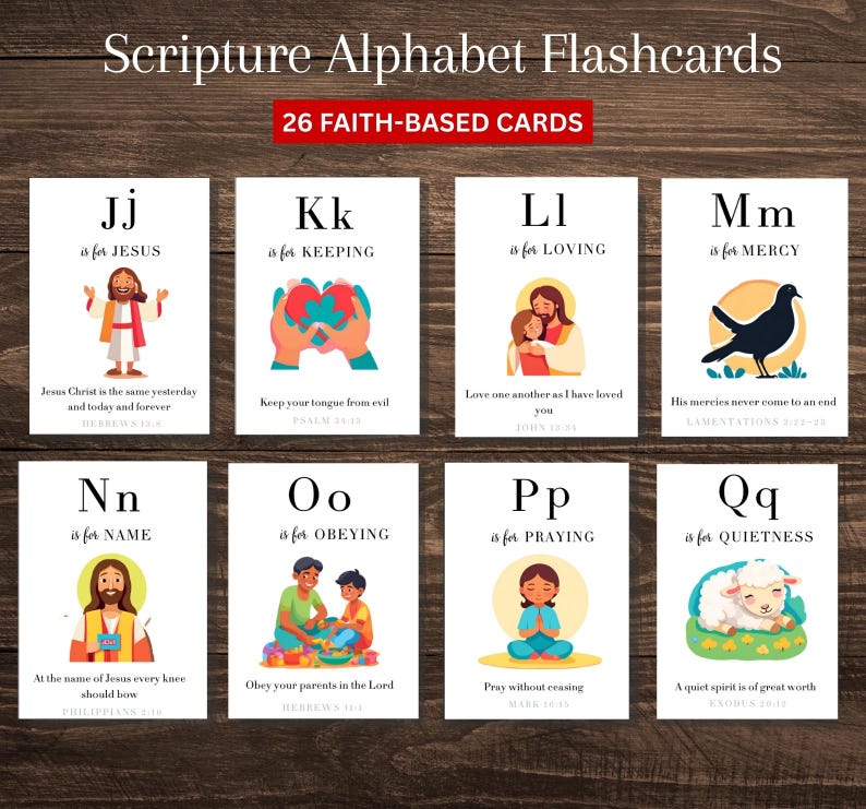 Printable ABC Bible Verse Flash Cards | Scripture Memorization Alphabet ...