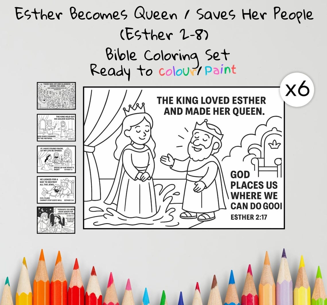Queen Esther Coloring Pages Craft | Kids Bible Craft | Book of Esther ...