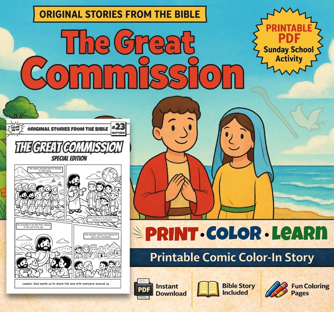 The Great Commission A4 Bible Comic Coloring Page | Sunday School Craft ...