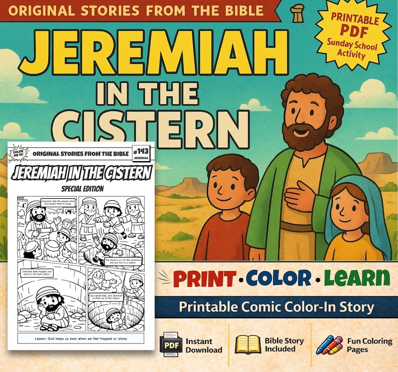 Jeremiah in the Cistern A4 Bible Comic Coloring Page | Sunday School ...