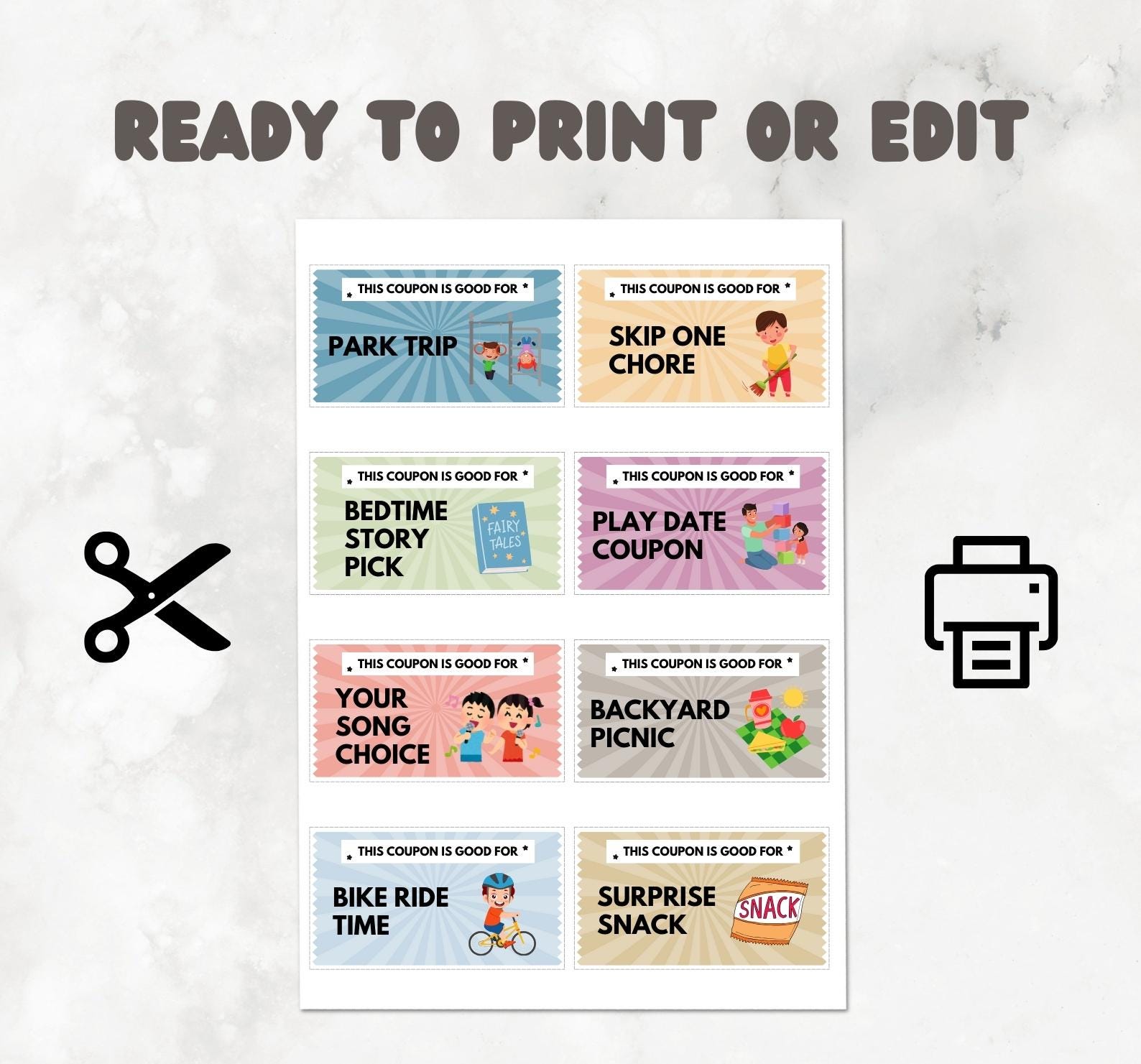 Editable Kids Coupon Book – Printable Reward Coupons for Kids, Birthday ...