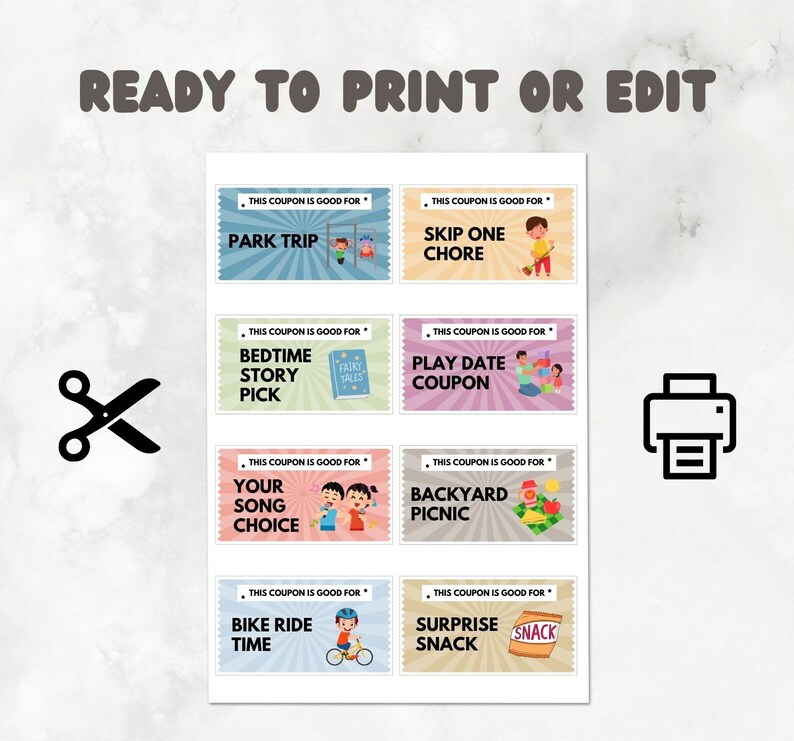 Editable Kids Coupon Book – Printable Reward Coupons for Kids, Birthday ...