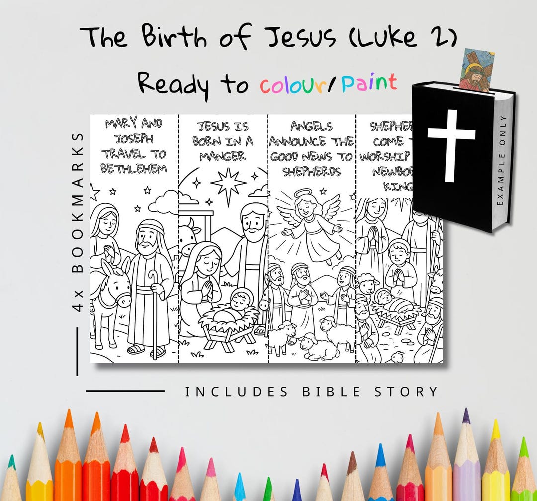 Birth of Jesus Bookmark Set (4 Bookmarks) | Bible Story Coloring Page ...