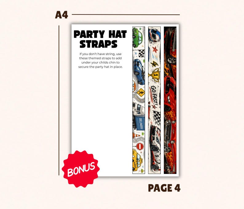 Cars Party Hats Printable | 3 Car Cone Hat Designs | DIY Kids Birthday ...