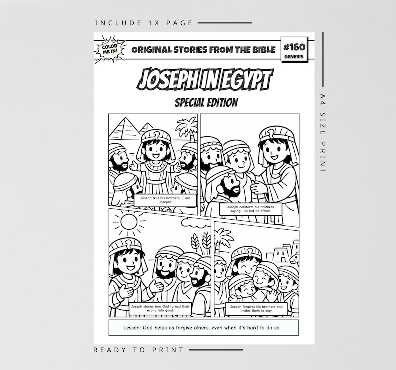 Joseph in Egypt A4 Bible Comic Coloring Page | Sunday School Craft ...