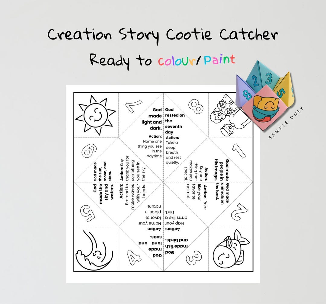 Genesis 1 Bible Craft, Creation Story Cootie Catcher for Kids, Sunday ...