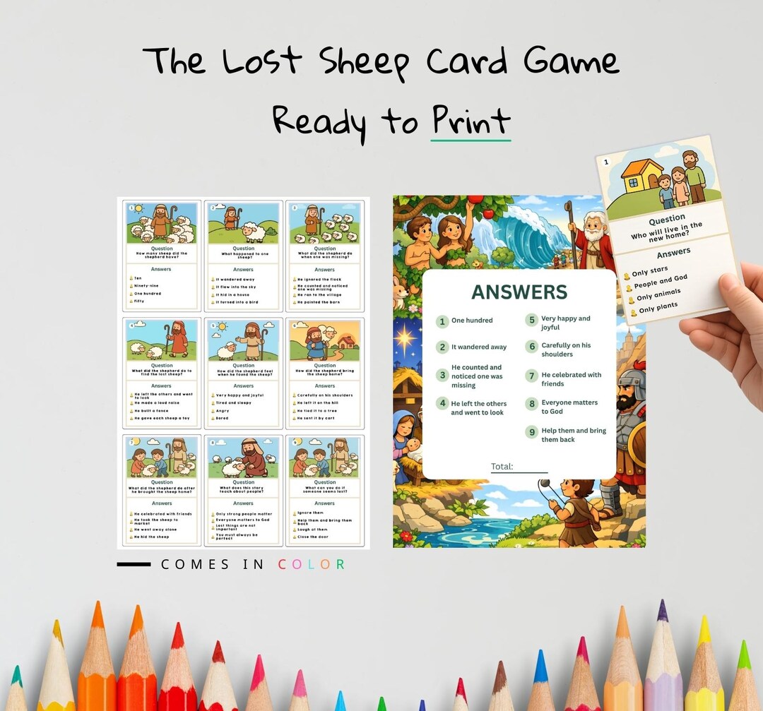 The Lost Sheep Kids Bible Card Game | Luke 15 Activity for Kids ...