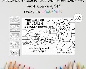 Nehemiah Rebuilds the Wall Coloring Wheel, Nehemiah Bible Story for ...