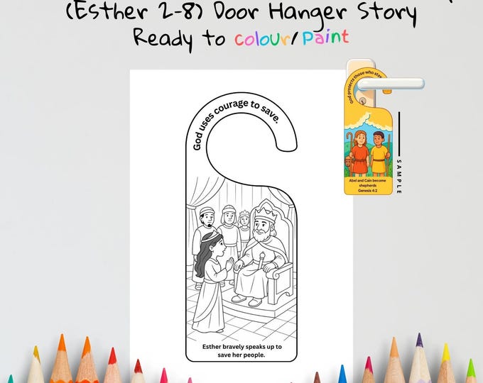 Queen Esther Kids Bible Craft Door Hanger | Book of Esther Coloring ...