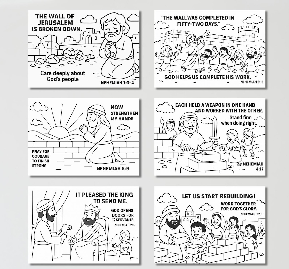 Nehemiah Rebuilds the Wall Coloring Pages Craft | Kids Bible Craft ...