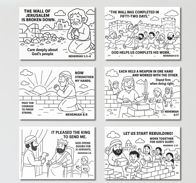 Nehemiah Rebuilds the Wall Coloring Pages Craft | Kids Bible Craft ...