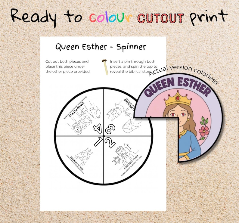 Queen Esther Coloring Wheel, Bible Story Craft for Kids, Courage and ...