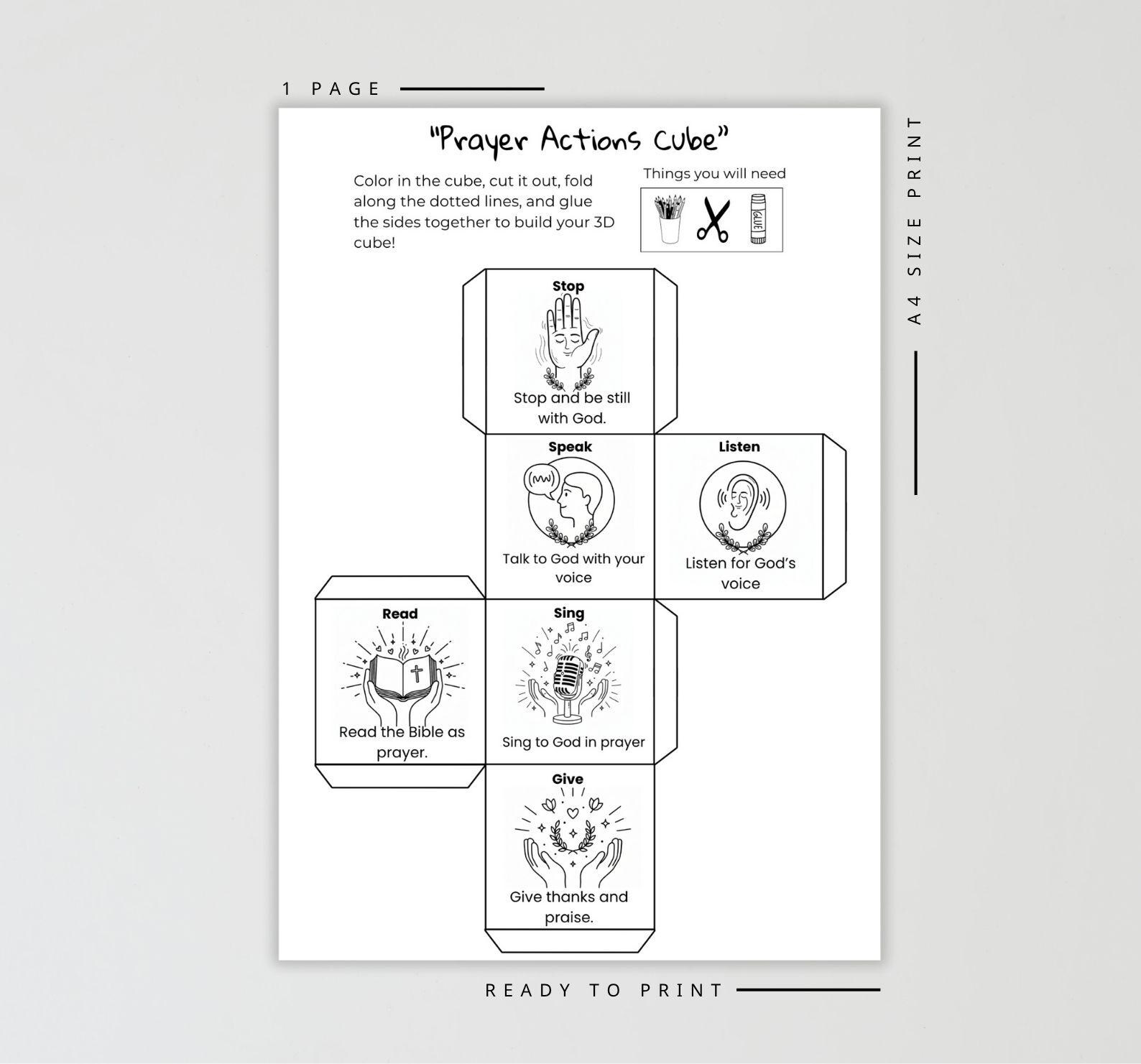 Prayer Actions Cube Craft Printable for Kids, Bible Activity ...
