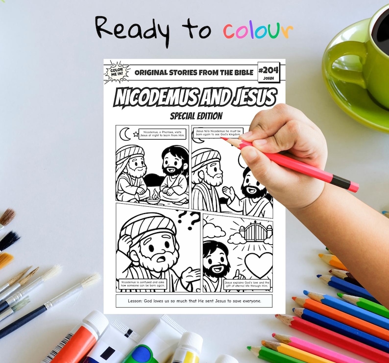 Nicodemus and Jesus A4 Bible Comic Coloring Page | Sunday School Craft ...