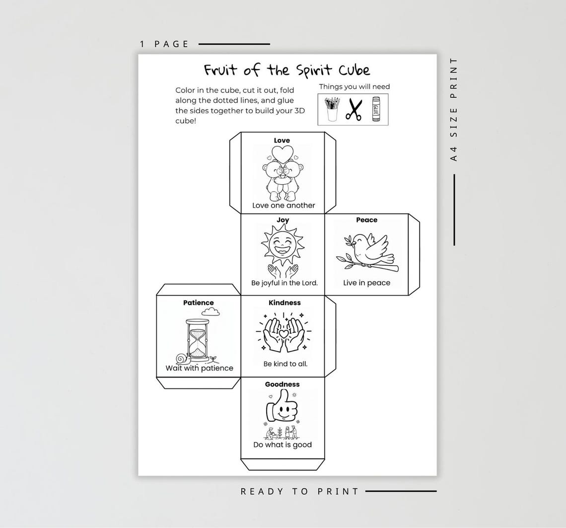 Fruit of the Spirit Cube Craft Printable for Kids, Bible Activity ...