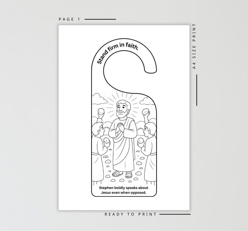 Stoning of Stephen Kids Bible Craft Door Hanger | Acts 7 Coloring Craft ...