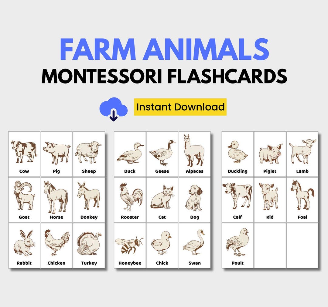 Editable Farm Animal Montessori Flash Cards | 25 Printable Nomenclature ...