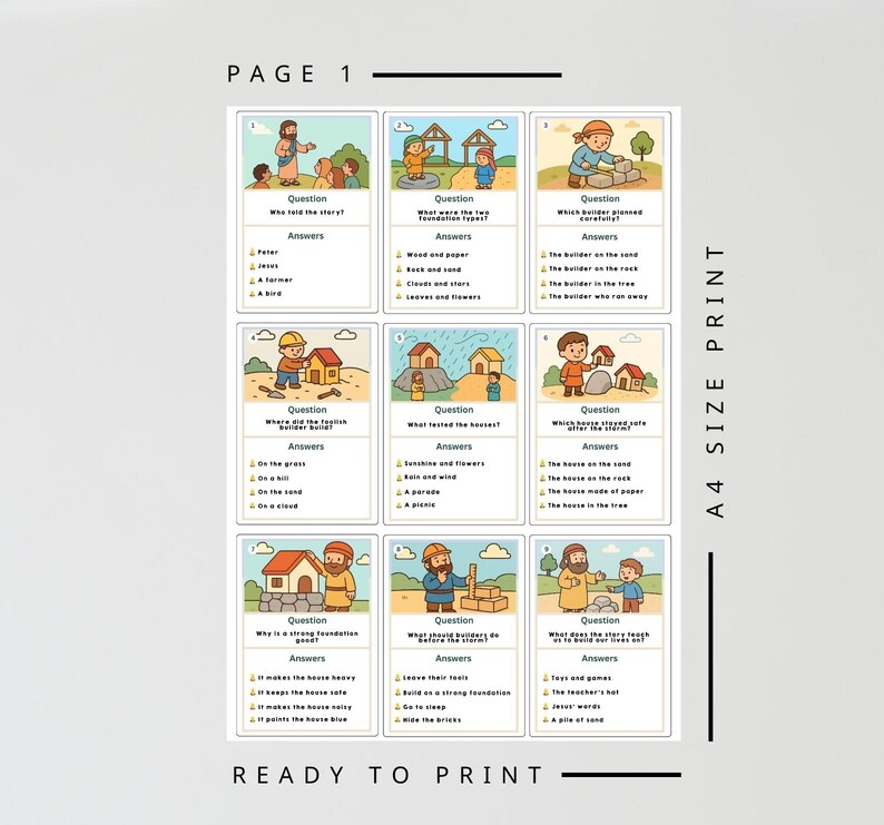 The Wise and Foolish Builders Kids Bible Card Game | Matthew 7 Activity ...