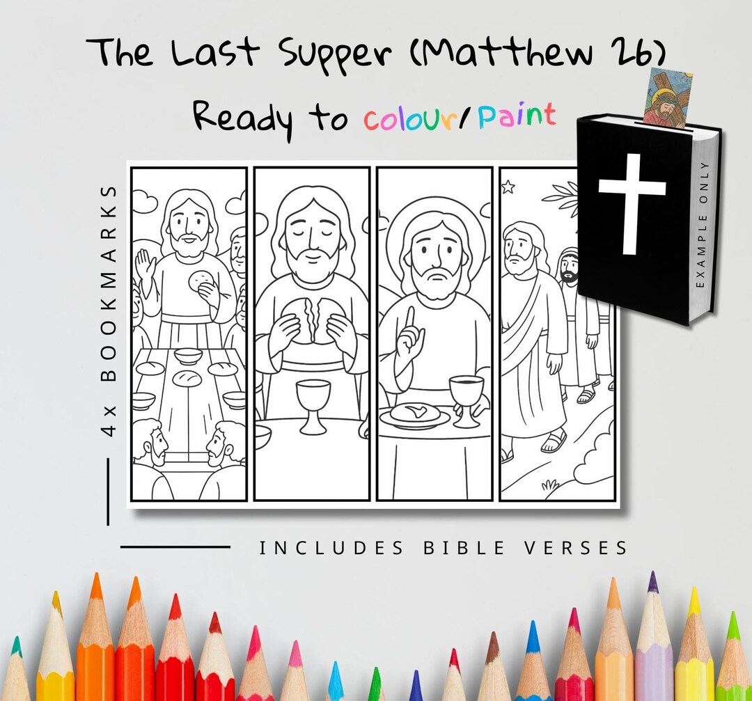 The Last Supper Bible Verse Bookmarks for Kids (4x Set) Christian ...