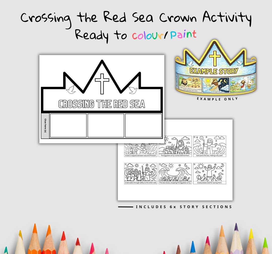 Crossing the Red Sea Bible Crown Printable | Exodus Miracle Coloring ...