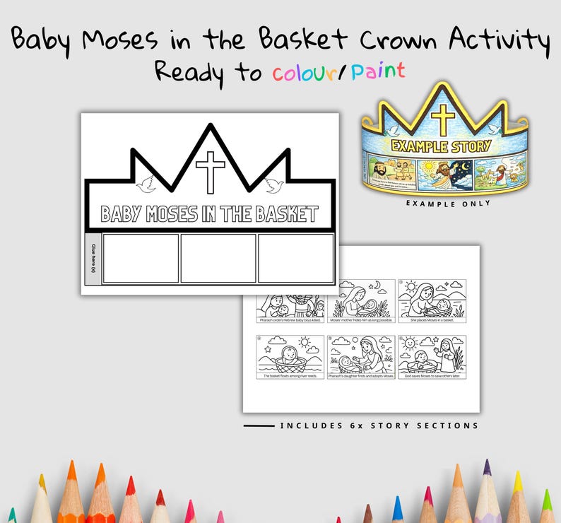 Baby Moses Bible Crown Printable | God Protects Coloring Craft ...
