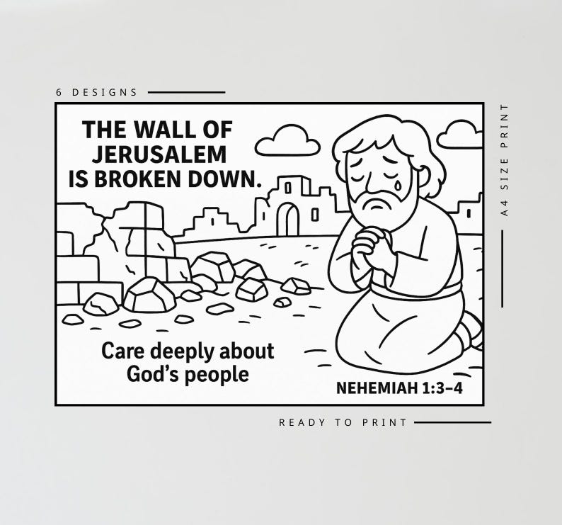 Nehemiah Rebuilds the Wall Coloring Pages Craft | Kids Bible Craft ...