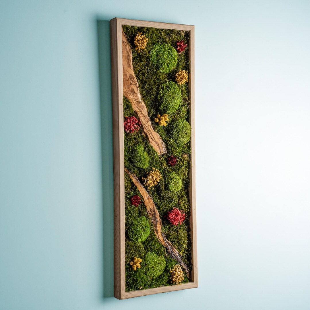 Handcrafted Moss and Olive Wood Wall Art, Unique Wall Decor, Preserved ...