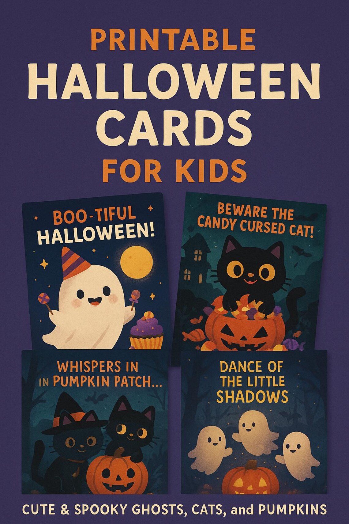 Printable Halloween Cards for Kids – Cute & Spooky Ghosts, Cats, and ...