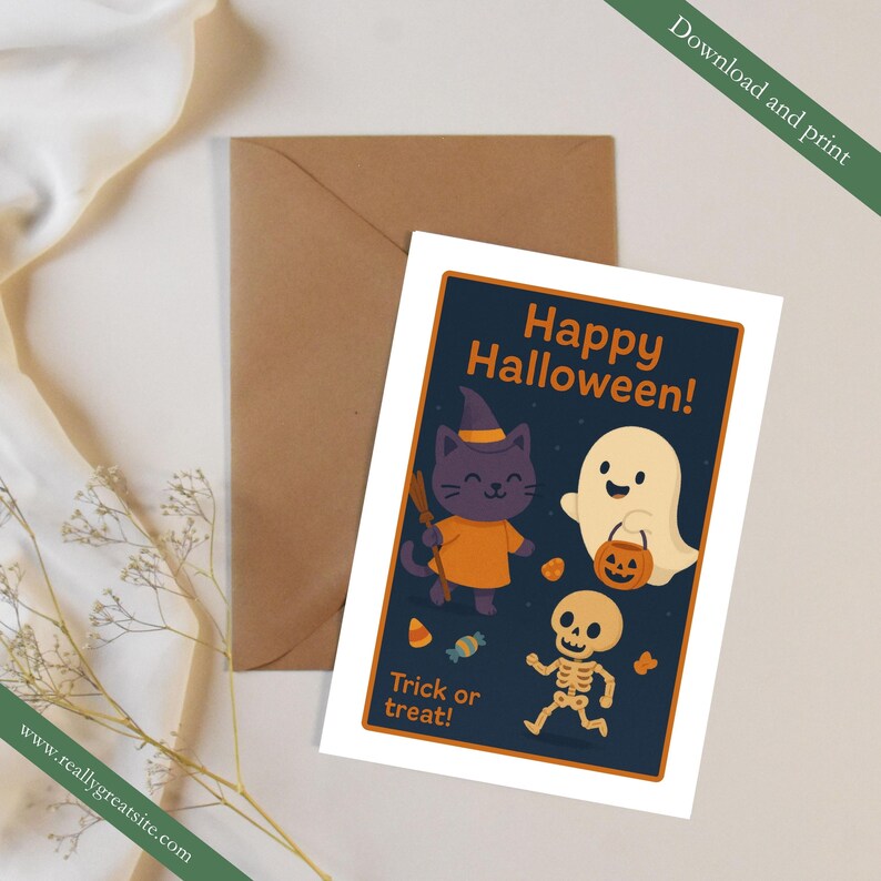 Printable Halloween Cards for Kids – Cute & Spooky Ghosts, Cats, and ...