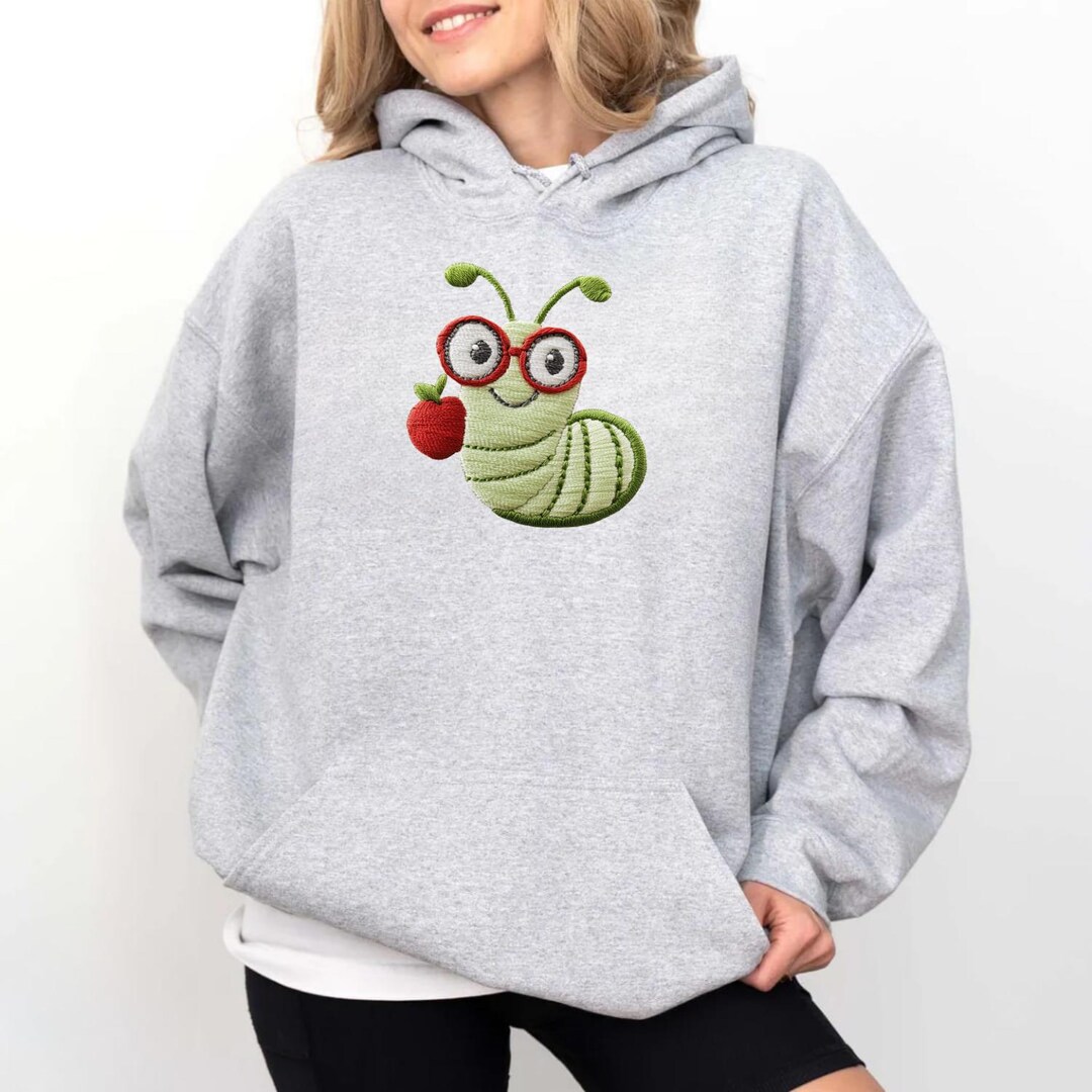 Bookworm Embroidery Design Back to School Teacher Caterpillar Reading ...