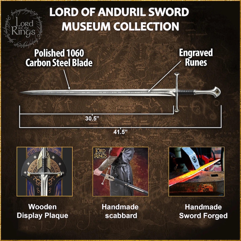 Anduril Sword of Aragorn Narsil Sword Lord of the Ring Museum Replica Movie Sword of LOTR With ...