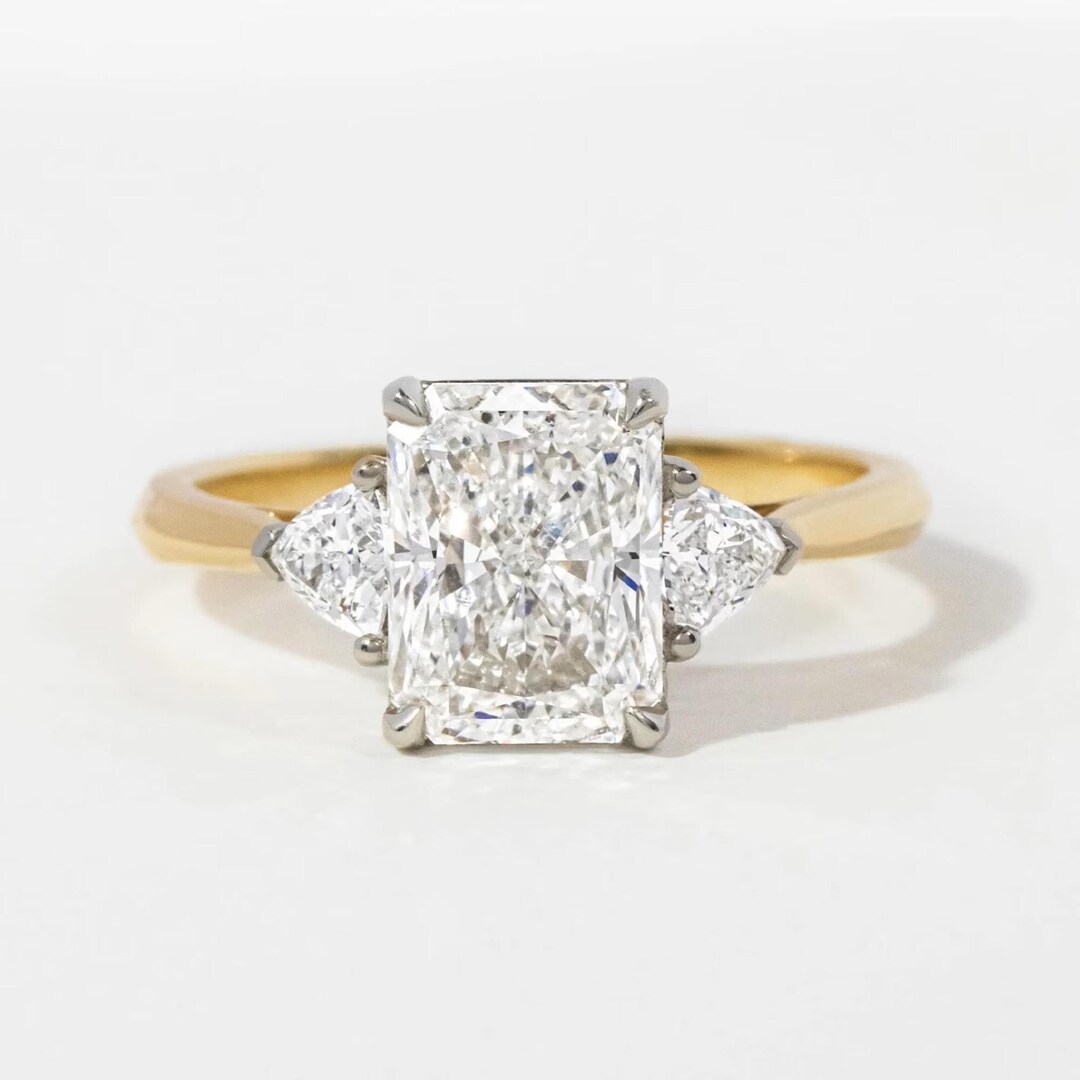 Iced Out 3 CT Radiant Cut Lab Grown Diamond Ring,14k Solid Gold Two ...
