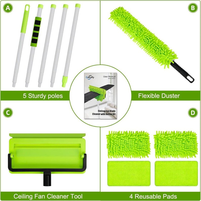 Ceiling Fan Cleaner With Extension Pole – Flexible Duster for High Fans ...