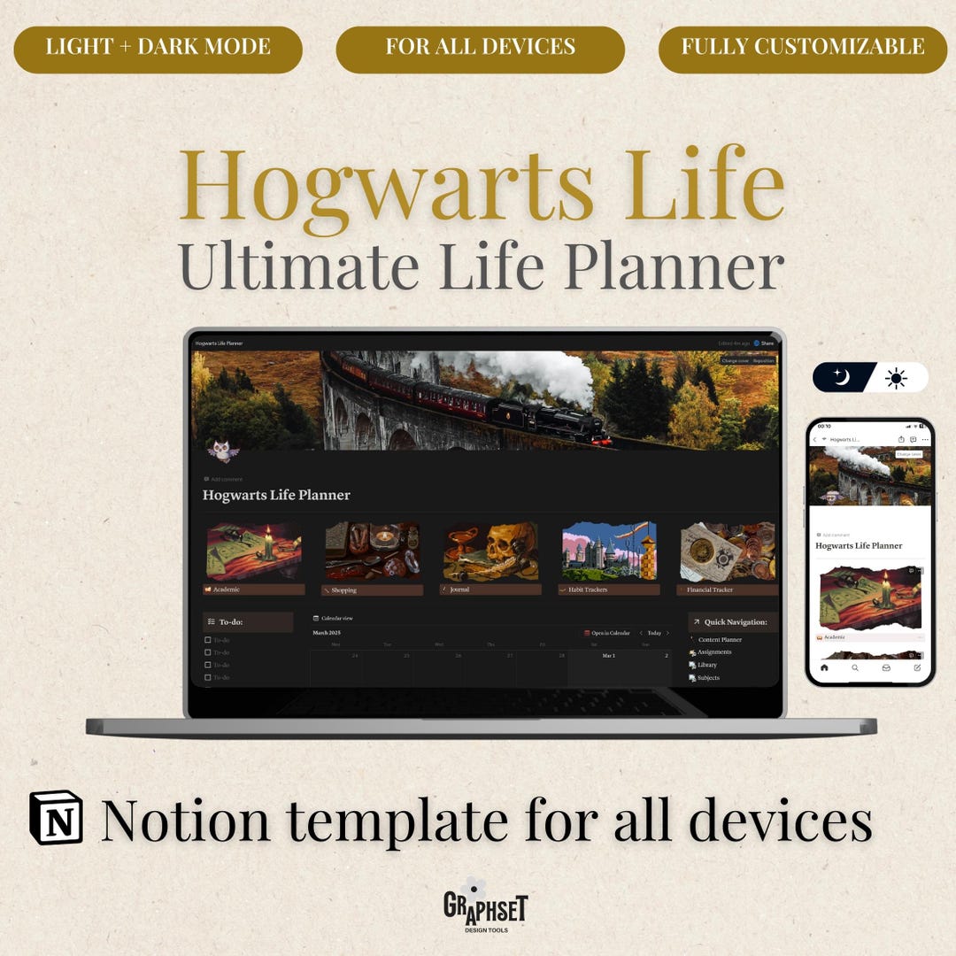 Hogwarts Life Digital Planner Notion Template for Academic Planner, Finance, Pomodoro, ADHD ...