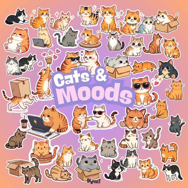Cute Kawaii Cat Sticker Packs | PNG Stickers for Goodnotes, Notability ...