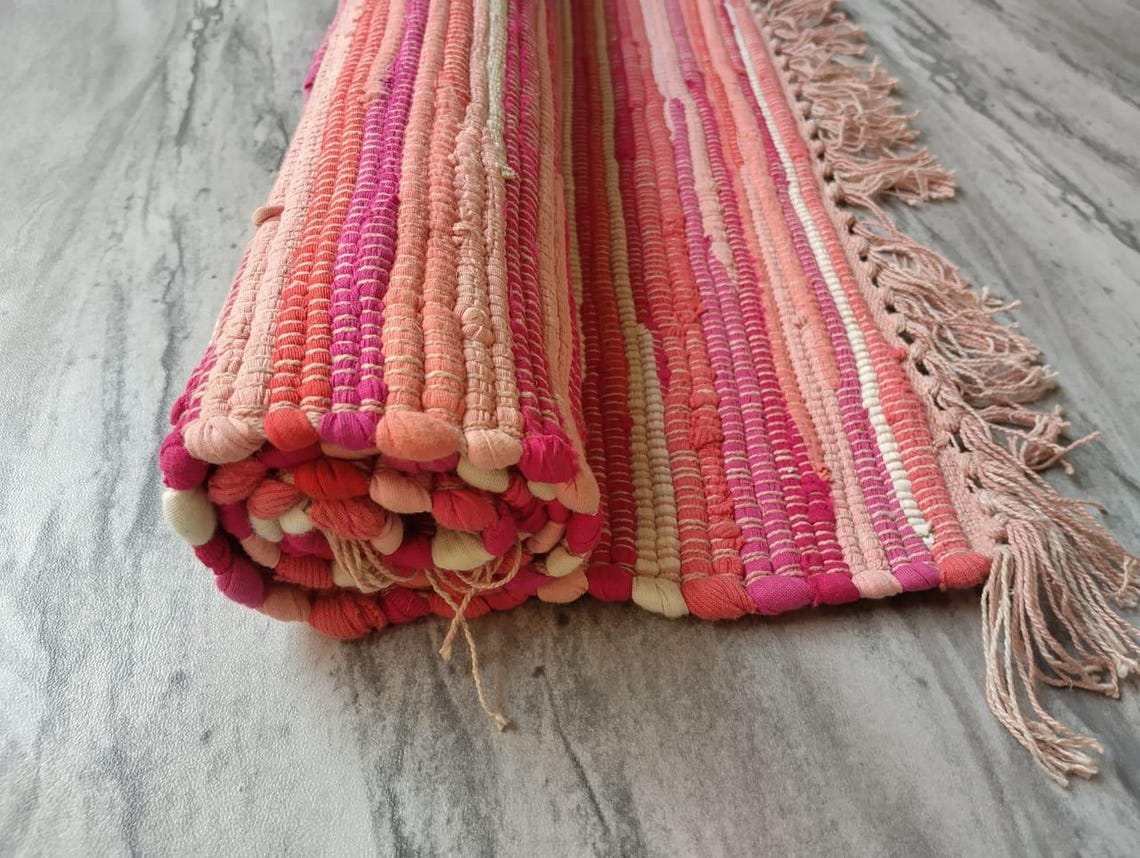 Pretty in Pink: Handwoven 100% Cotton Wool Area Rugs in Multiple Sizes ...