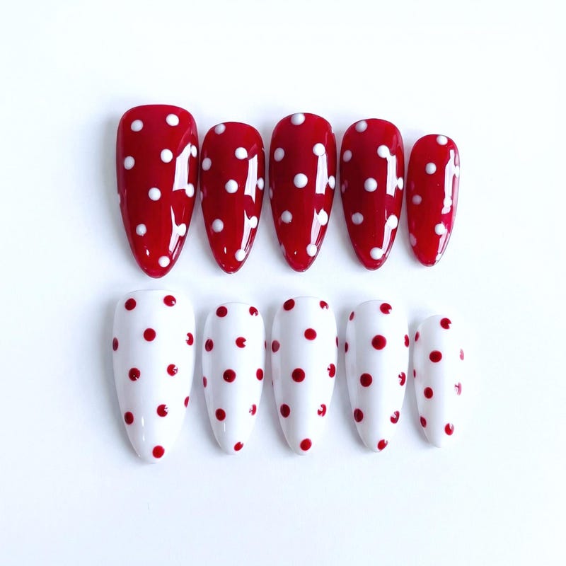 Almond Nails Polkadot - Etsy