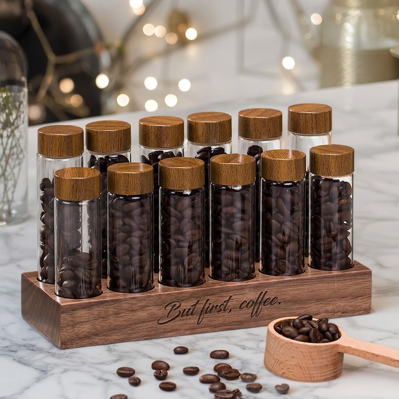 Personalized Coffee Bean Storage System - 12-count Glass Espresso ...