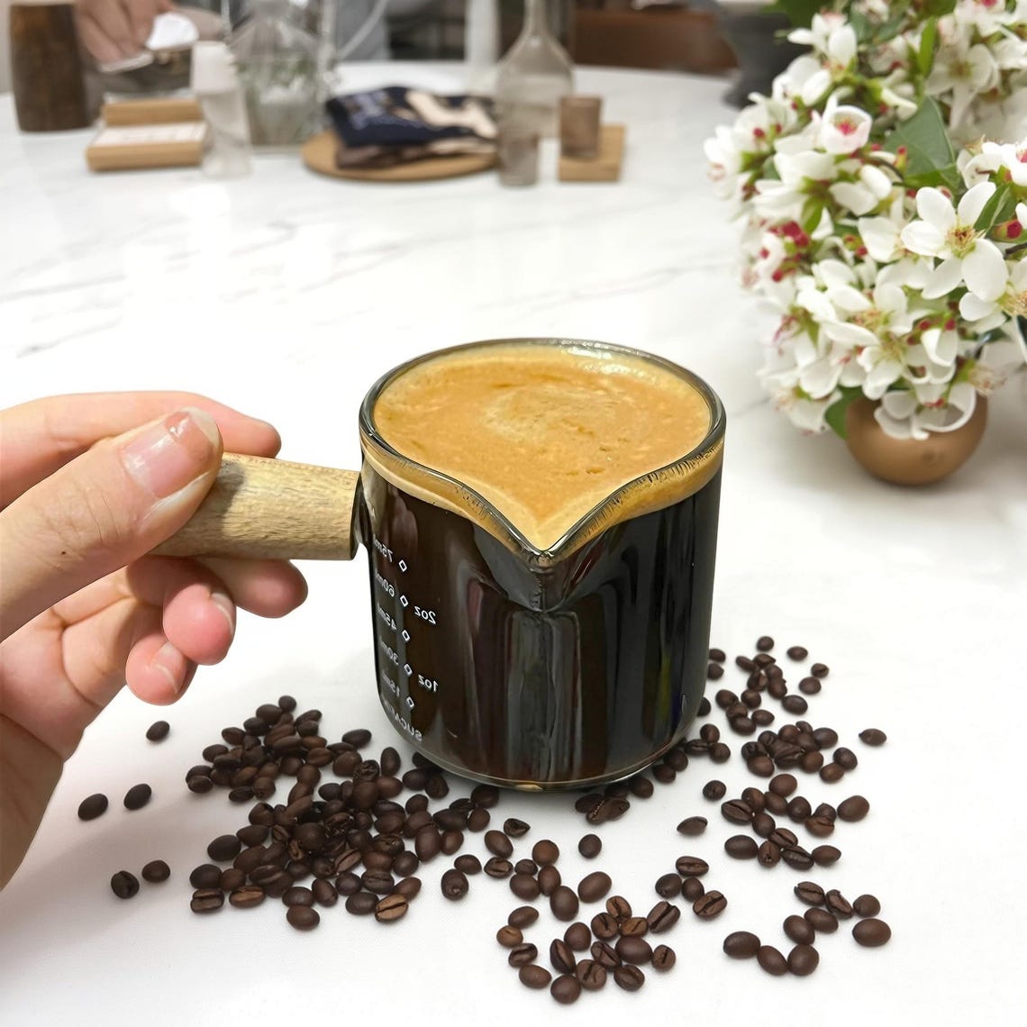 Personalized Espresso Creamer, Custom Glass Mini Milk Jug With Wooden ...