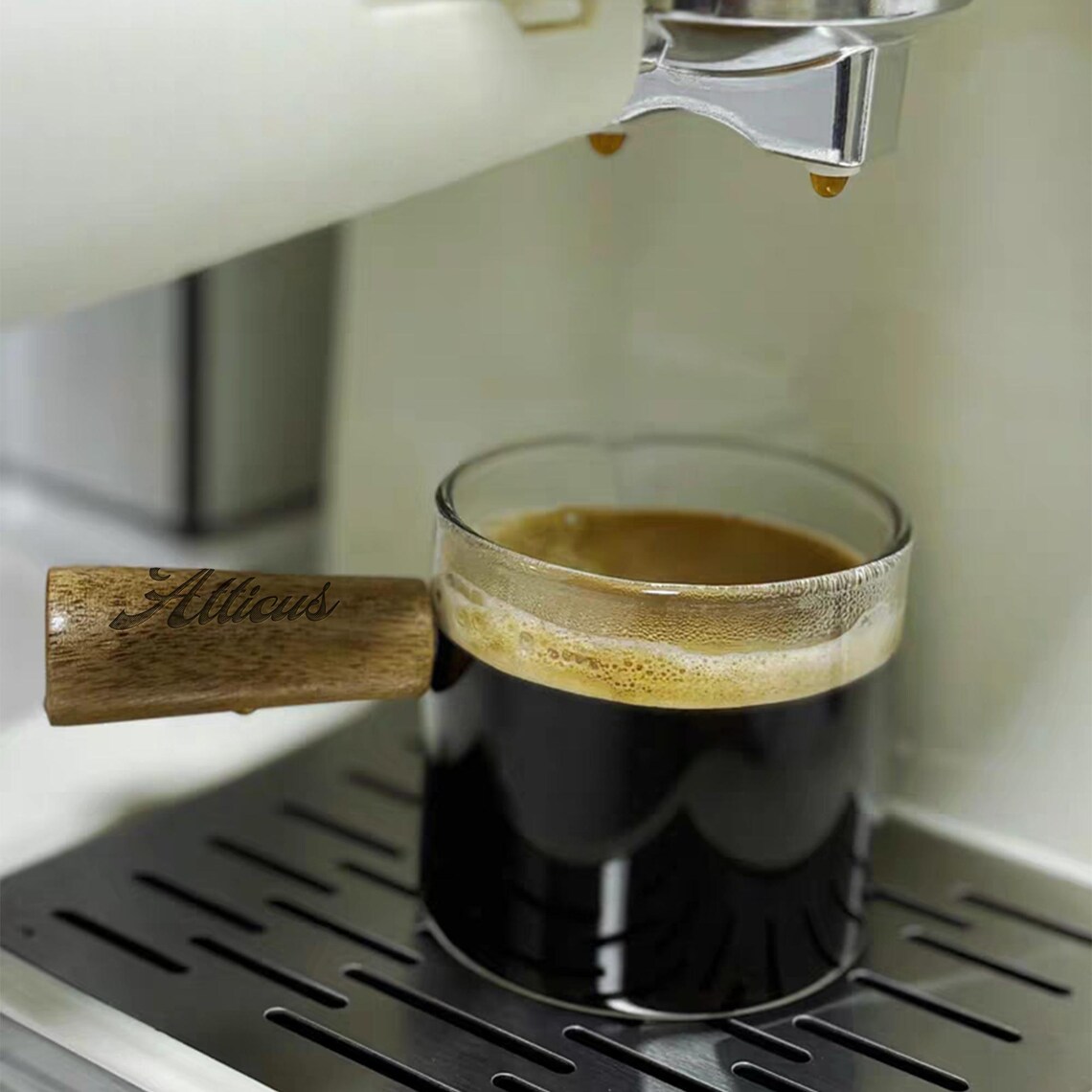 Personalized Espresso Creamer, Custom Glass Mini Milk Jug With Wooden ...