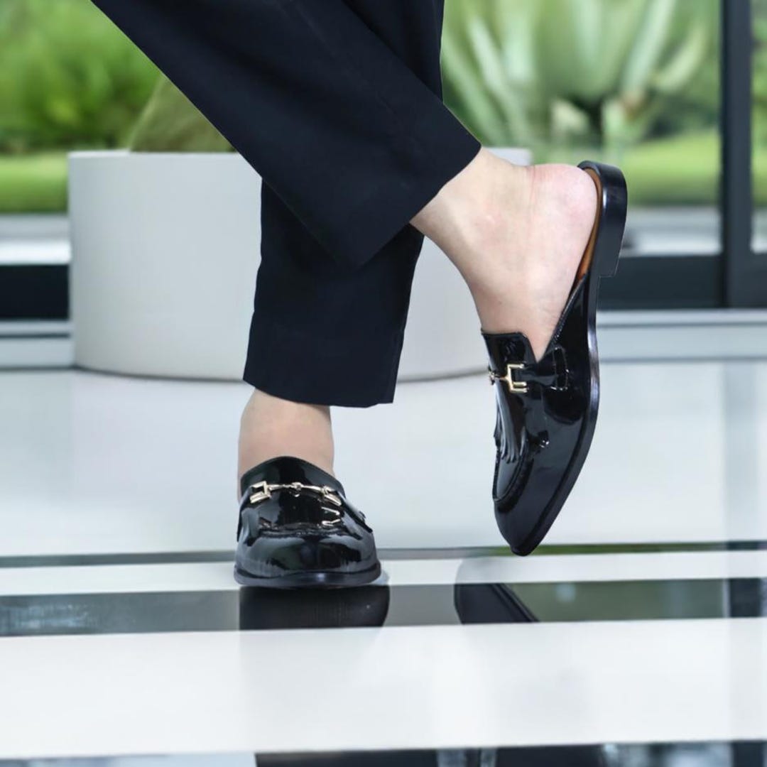 Black Patent Leather Backless Shoes for Men Black Mules, Men's Leather ...