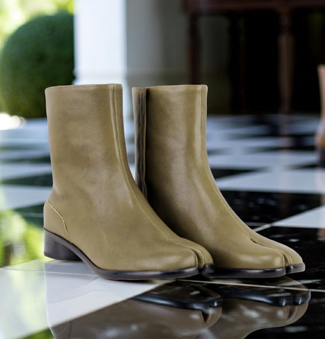 Handmade Olive Green Leather Tabi Boots: Split Toe Ankle Boots - Etsy