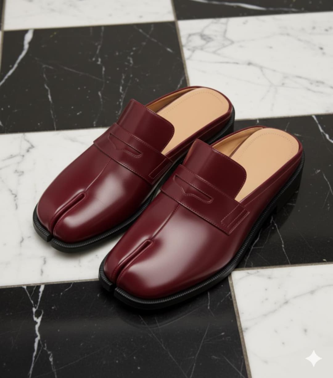 Red Leather Tabi Mules for Men: Japanese Style Split Toe Backless ...