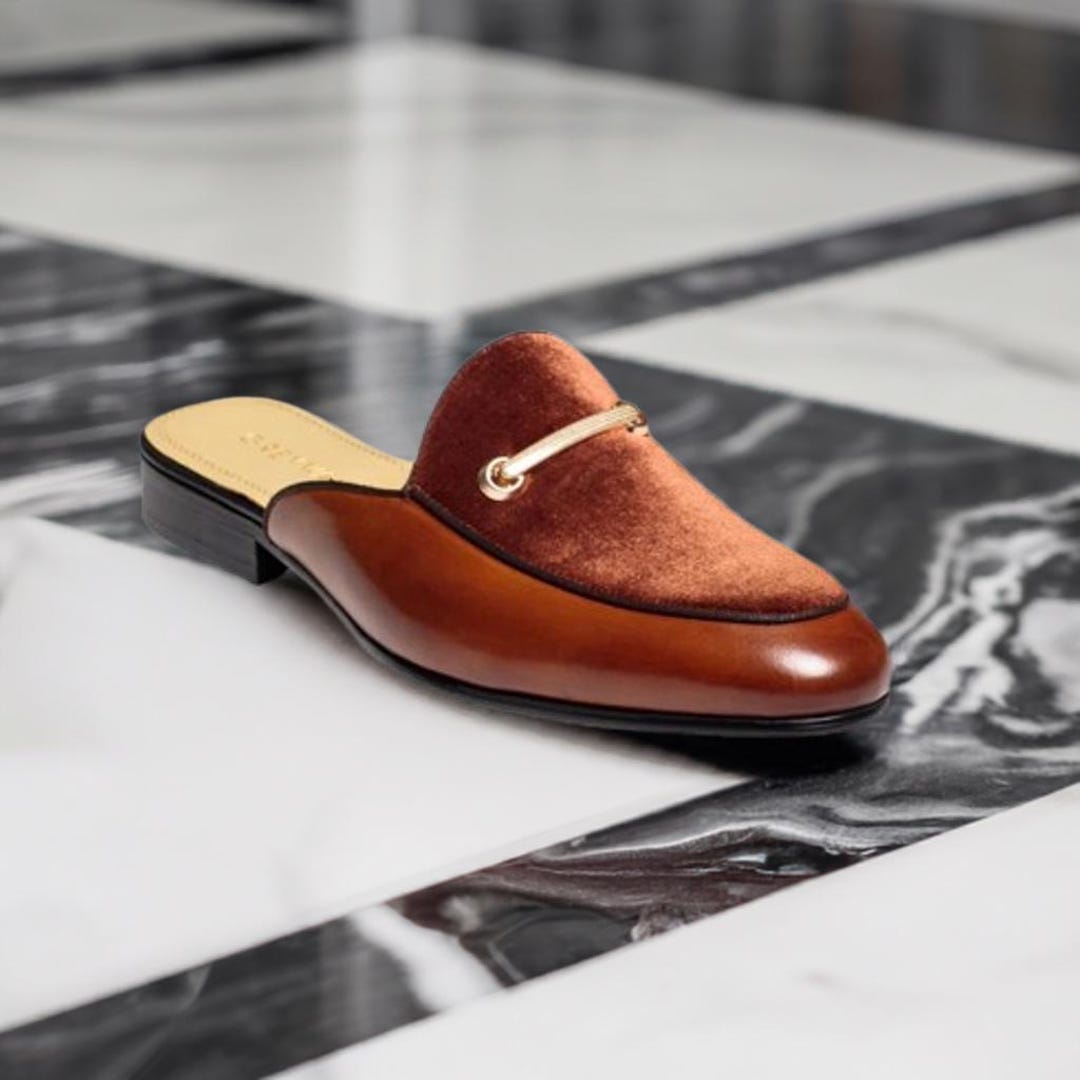 Tan Brown Suede Leather Backless Shoes for Men Fashion Buckle Brown ...