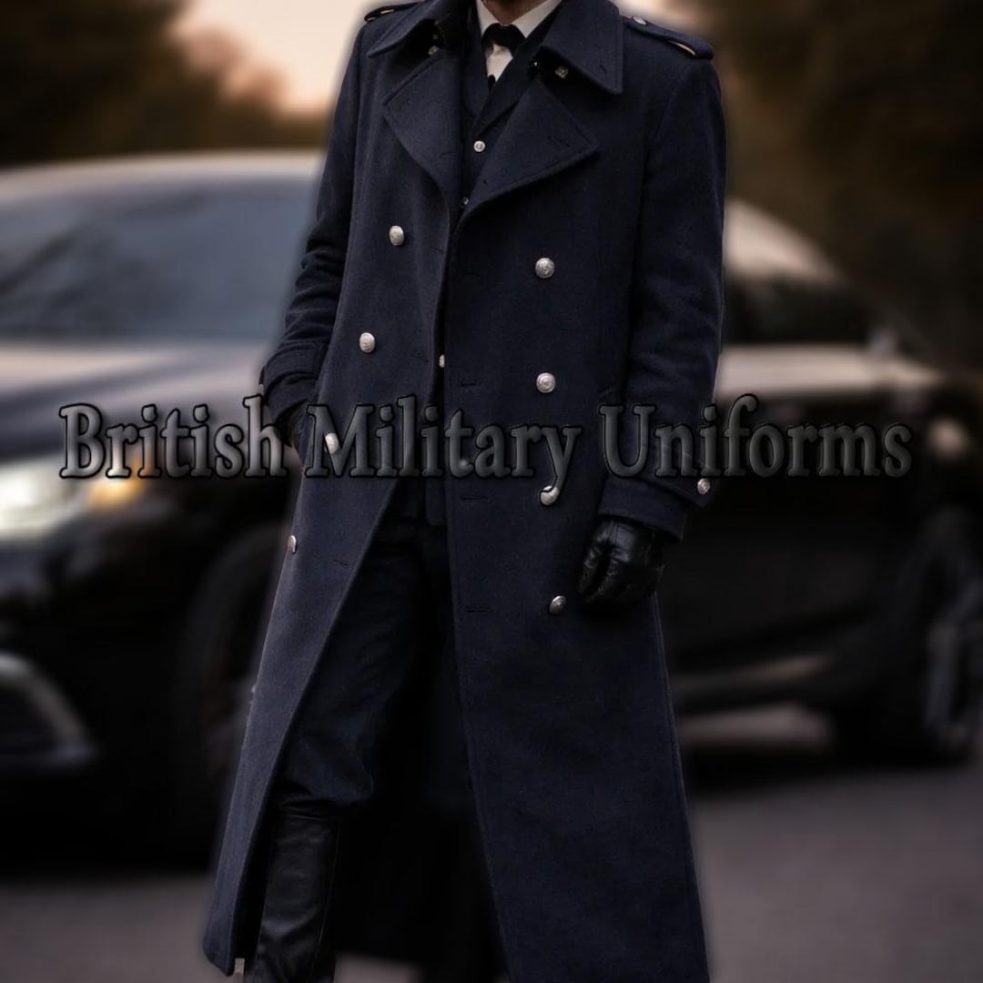 Men’s Long Military Greatcoat, Double Breasted Wool Officer Coat, Army ...